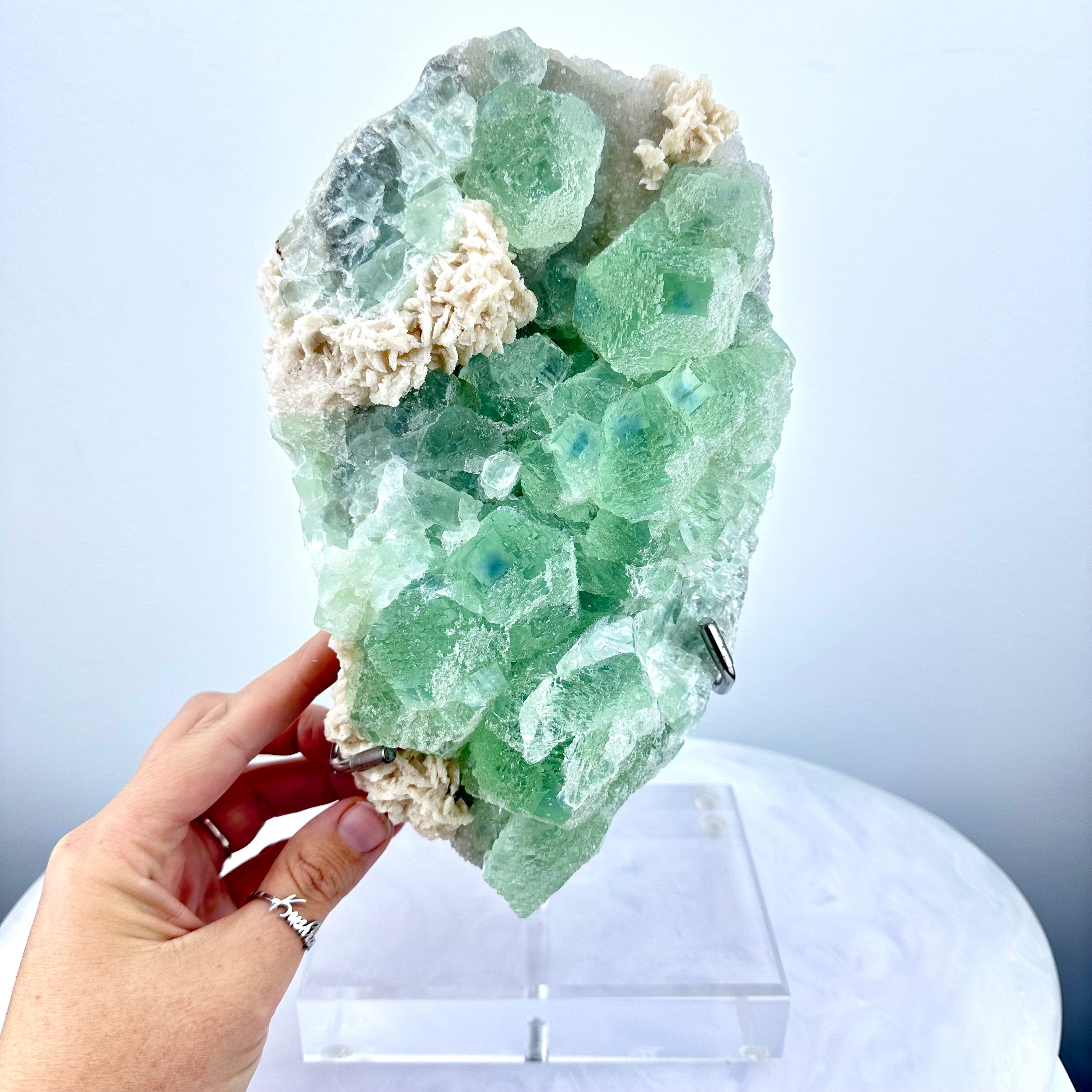 Bespoke Green Geometric Fluorite with Dolomite on Sugar Quartz Matrix ...