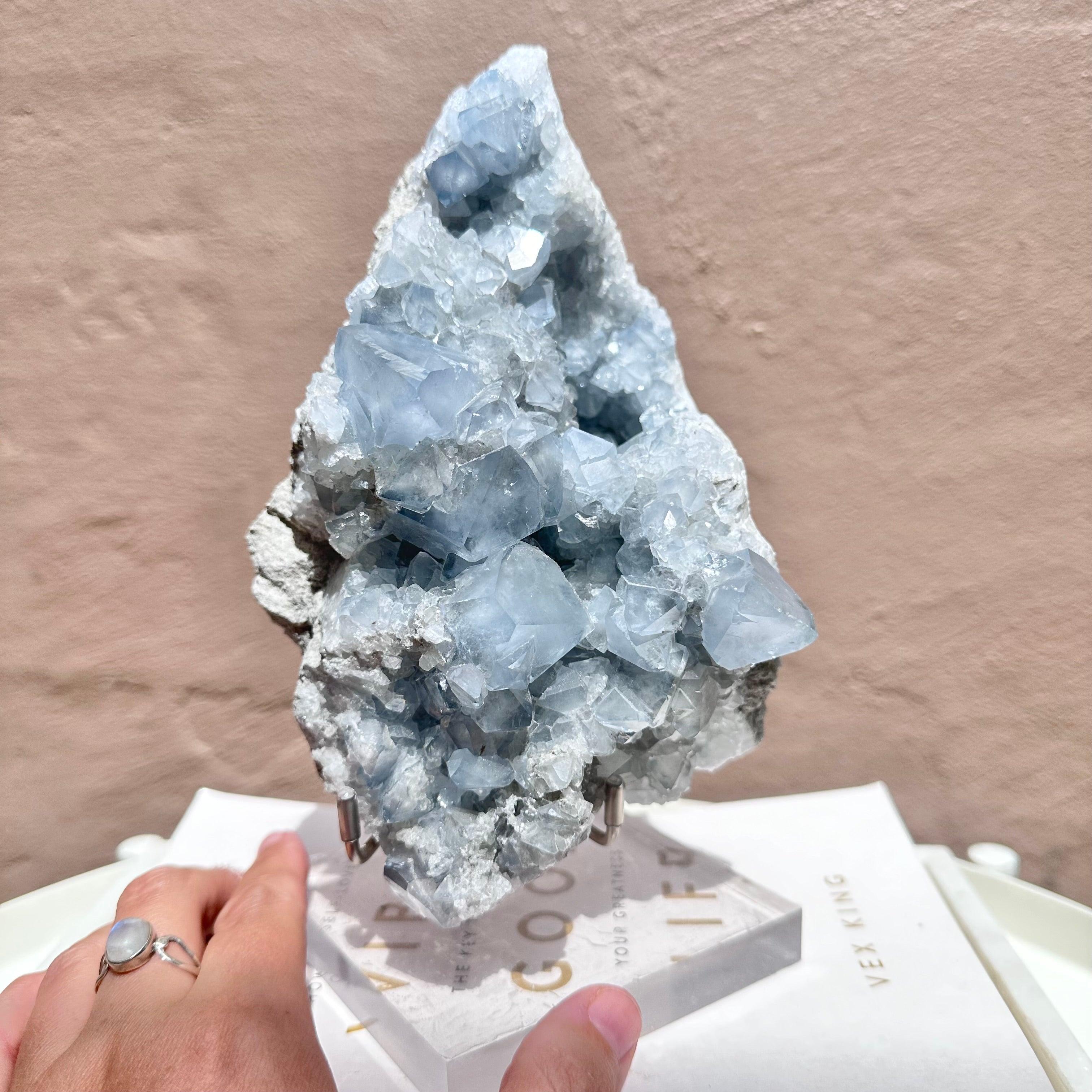 AAA+ Grade Raw Celestite Crystal Cluster Light Blue Stone Statement Pi ...