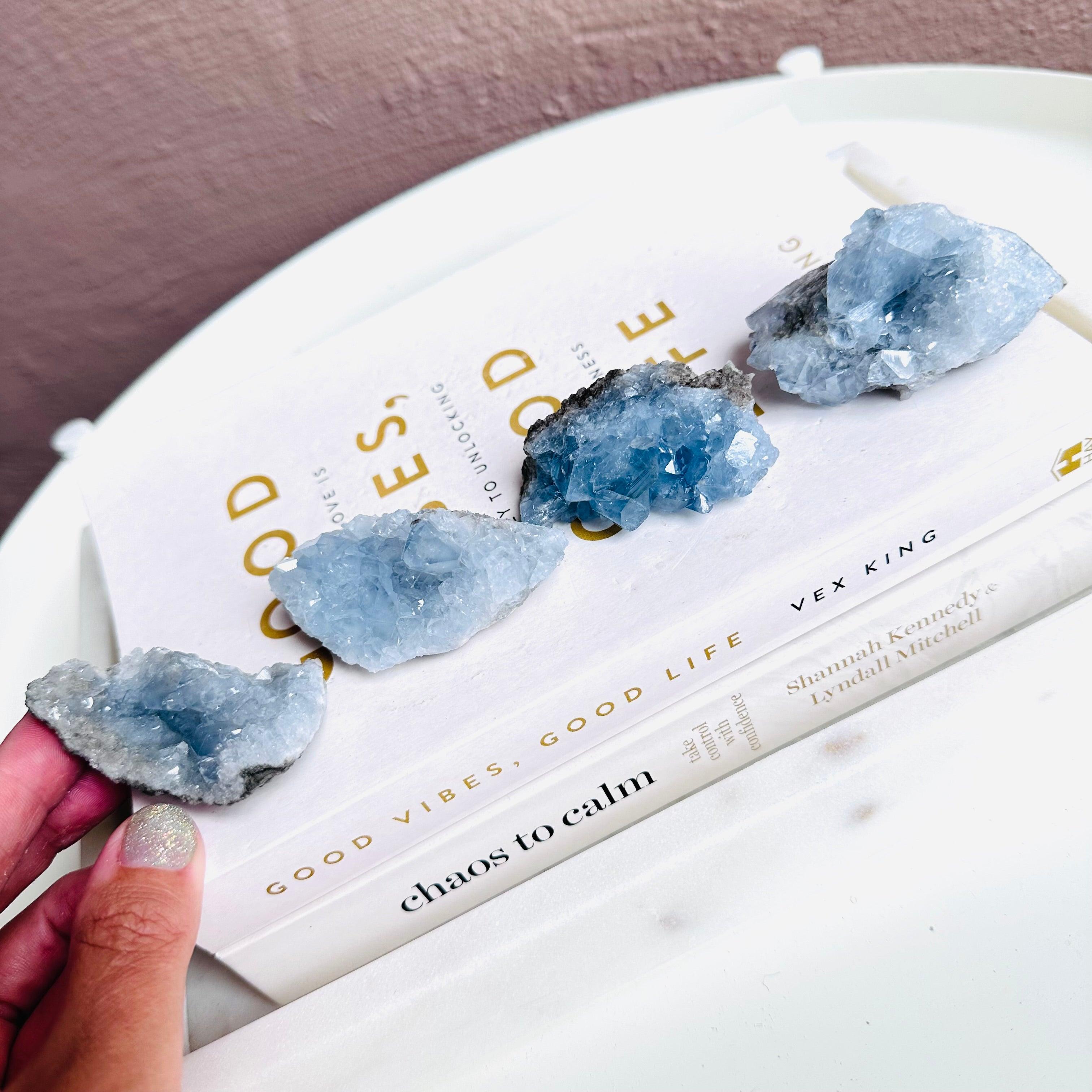 Small Celestite Crystal Cluster, Light Blue Stone – KUSHROX Crystal Gallery